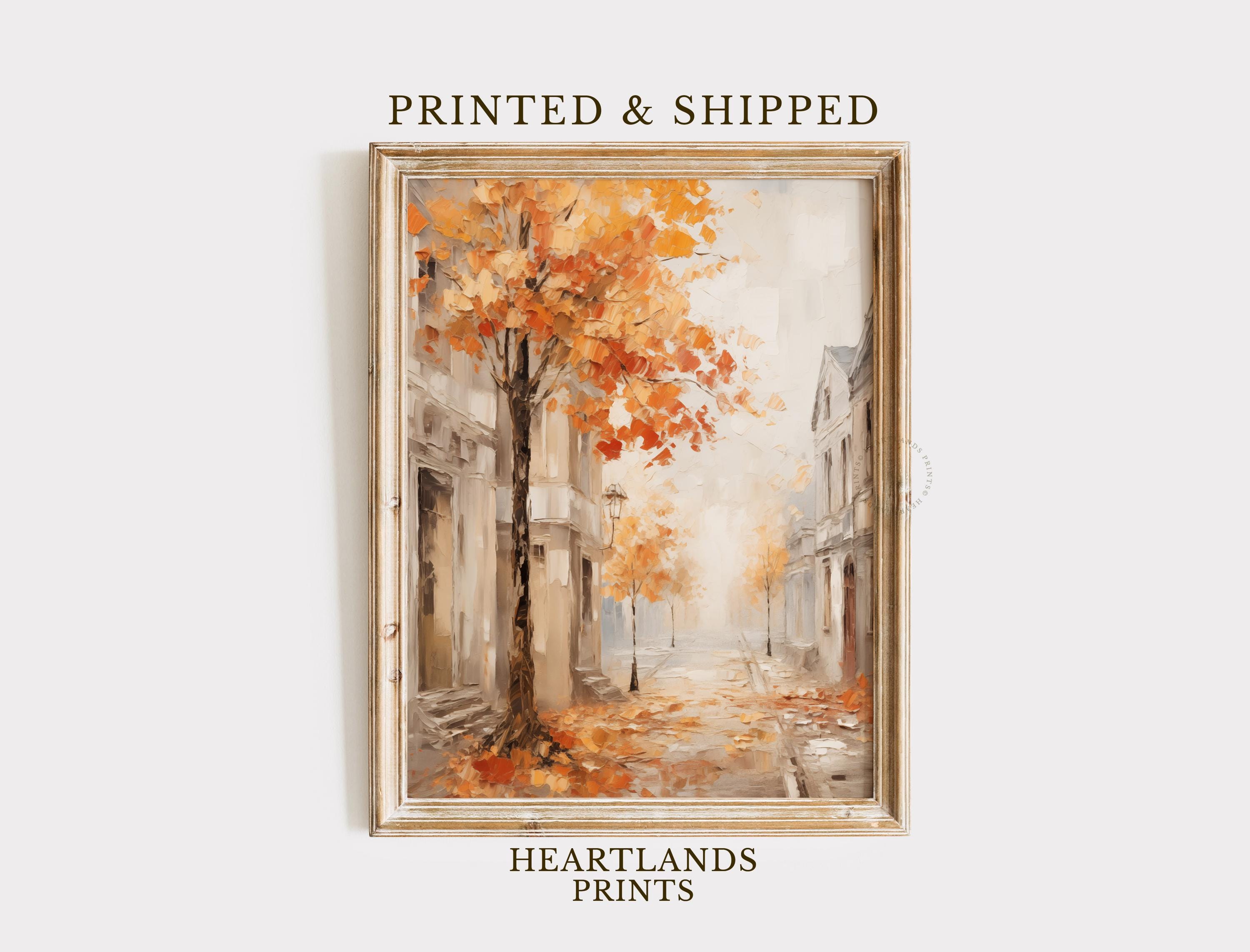 Fall City Street Art Print, Printable Fall Wall Art Oil Painting ...