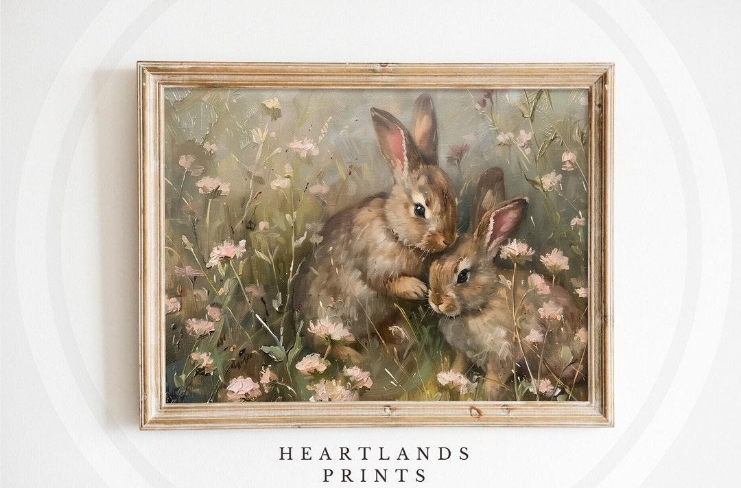 Printable Spring Bunny Rabbits, Wildflower Field Art Easter Print ...