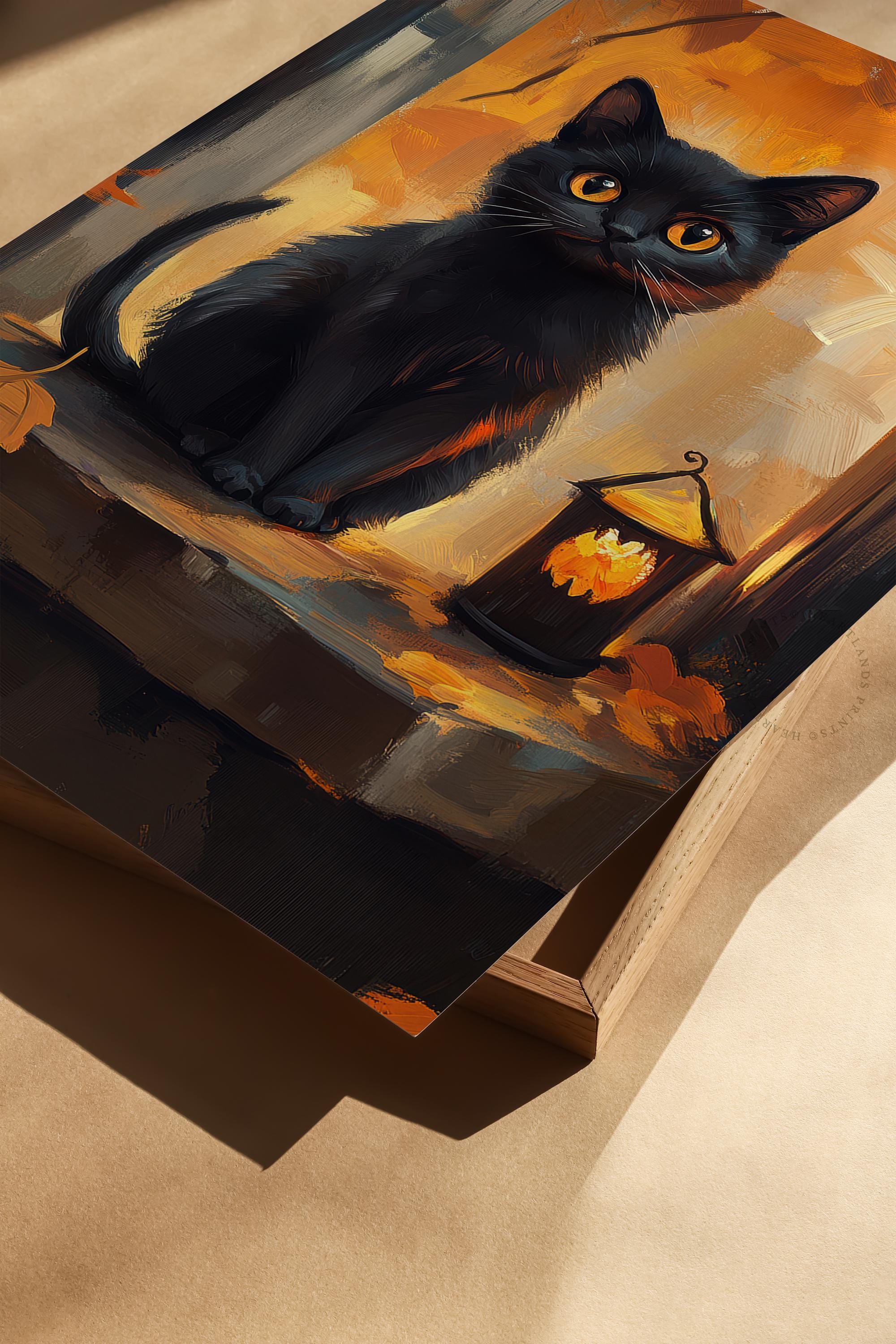 Black Cat Halloween Print, Whimsigoth Fall Wall Art Decor, Cute Cat ...
