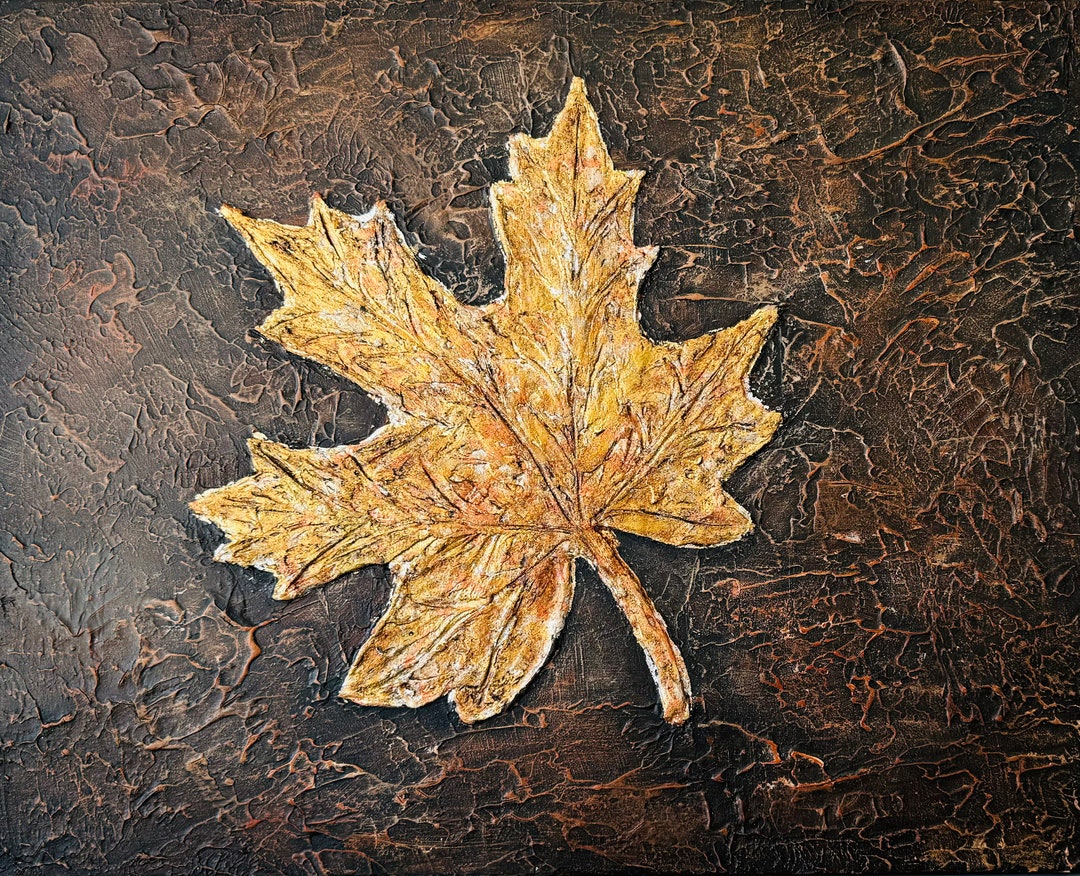 Maple Leaves. 3D, Texture Paste, Potal gold Leaf Plating Technique, Acrylic Paint - Etsy
