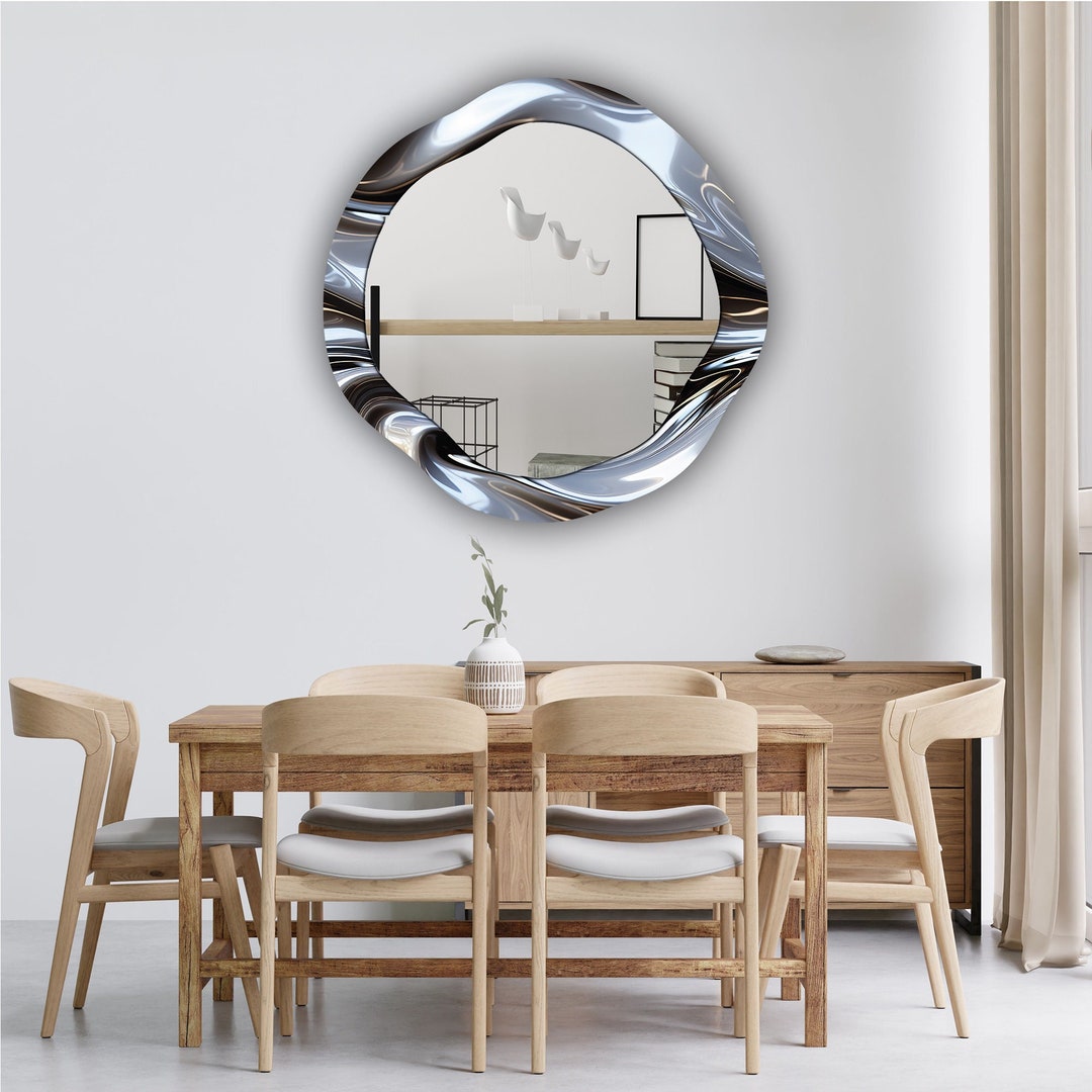 Asymmetrical Tempered Glass Wall Mirror L Round Wavy Circular Glass ...