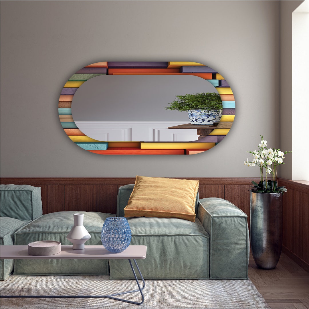 Oval Pill Shaped Tempered Glass Wall Mirror L Large Esthetic Modern ...