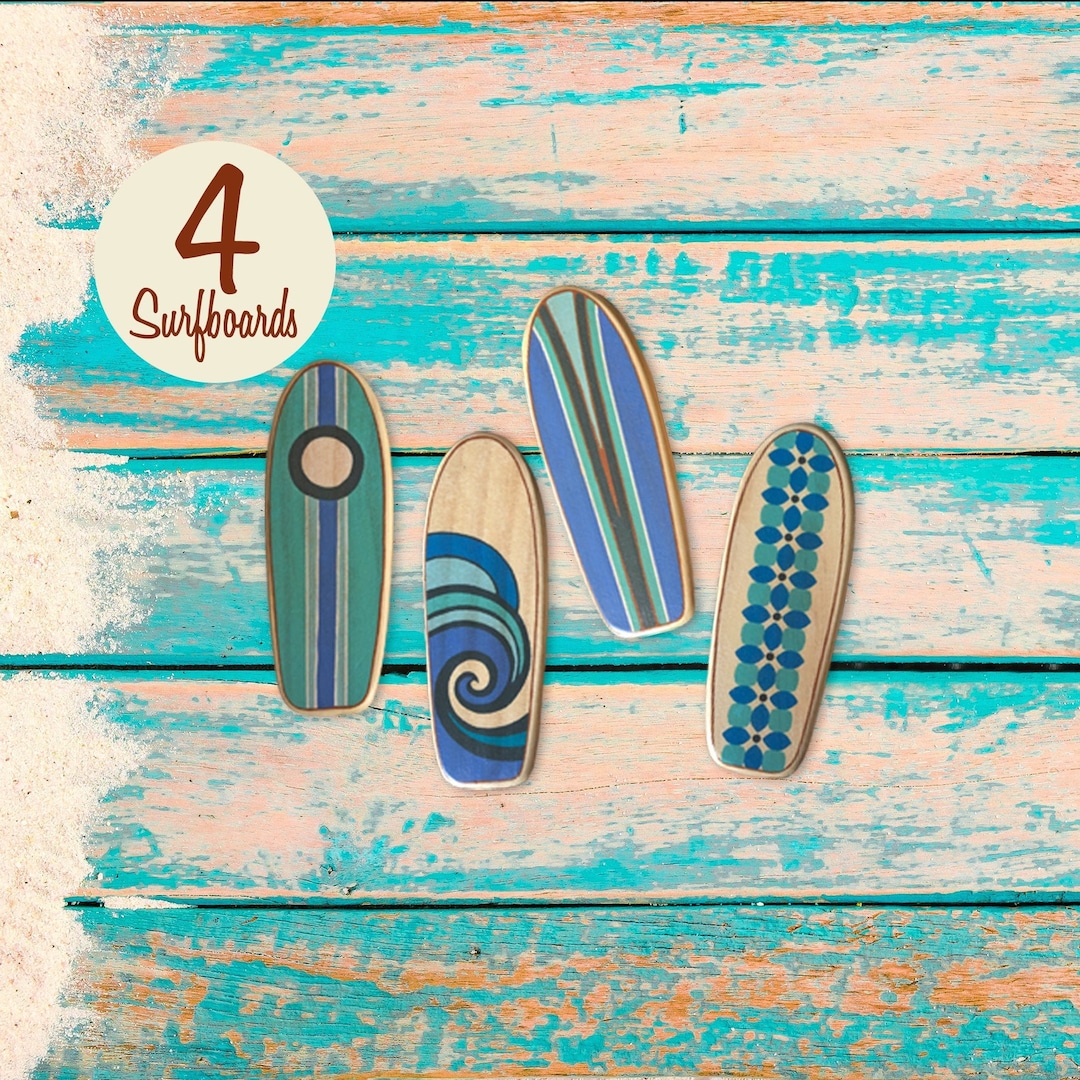 6.5 Inch Mini Wooden Surfboards Wall Decor Set of Four, Beach and Surf ...