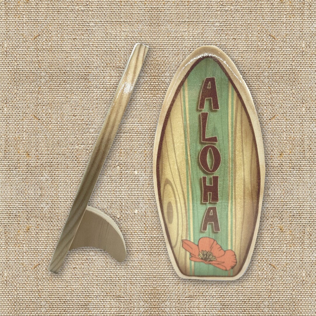 Personalized Mini Wooden Surfboard With Fin to Stand California Poppy ...