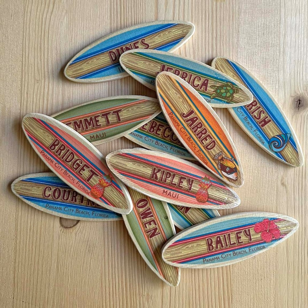 5 Inch Mini Personalized Wooden Surfboard Magnets - Add a Name, Surf ...
