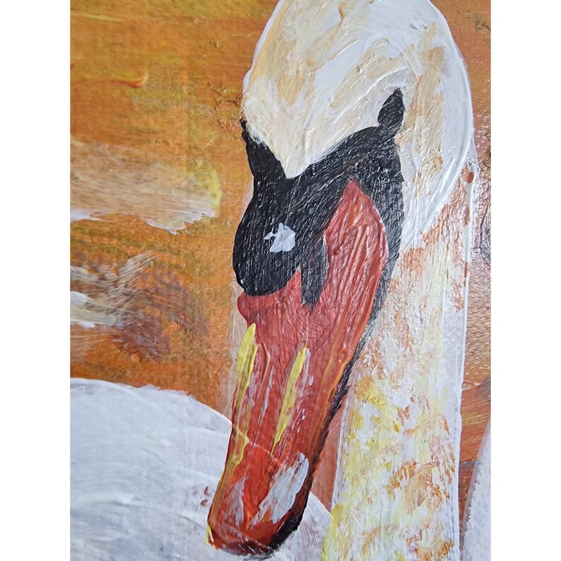 Original Painting,two Majestic Swans Glide Gracefully Across the Lake ...