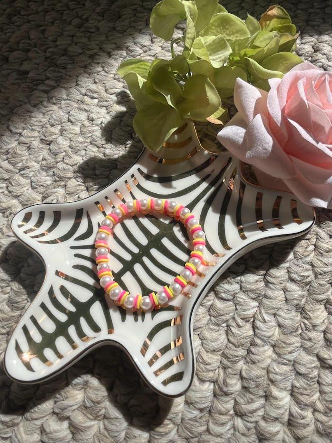 Preppy Pink Yellow Spring Pearl Clay Bead Bracelet - Etsy