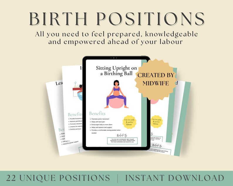 Essential Birth Positions, Labor Position Flashcards, Printable Birth ...