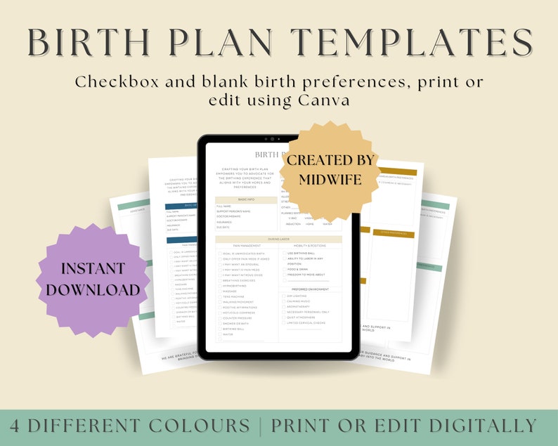 Birth Plan Template Bundle, Printable Birth Preferences, Labour and ...