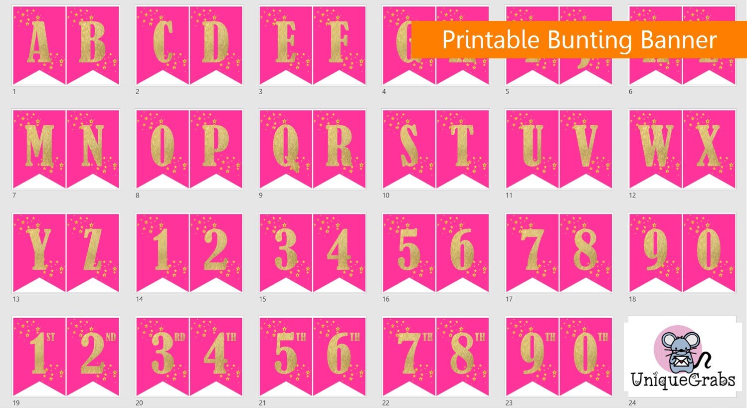 Instant Download Printable Digital Party Bunting Banner, Gold Letters ...