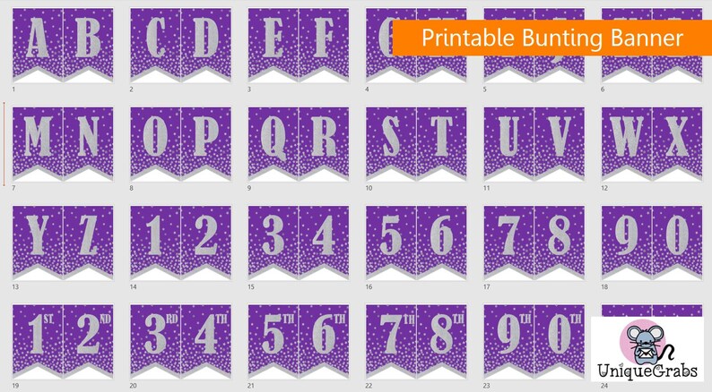 Instant Download Printable Digital Party Bunting Banner, Silver Letters ...