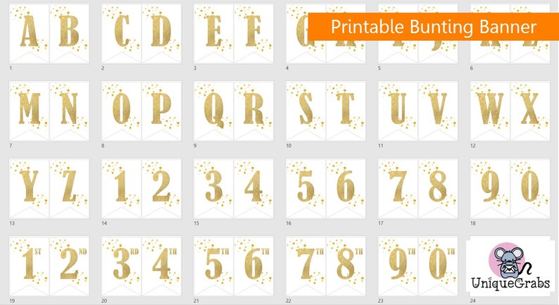 Instant Download Printable Digital Party Bunting Banner, Gold Letters ...
