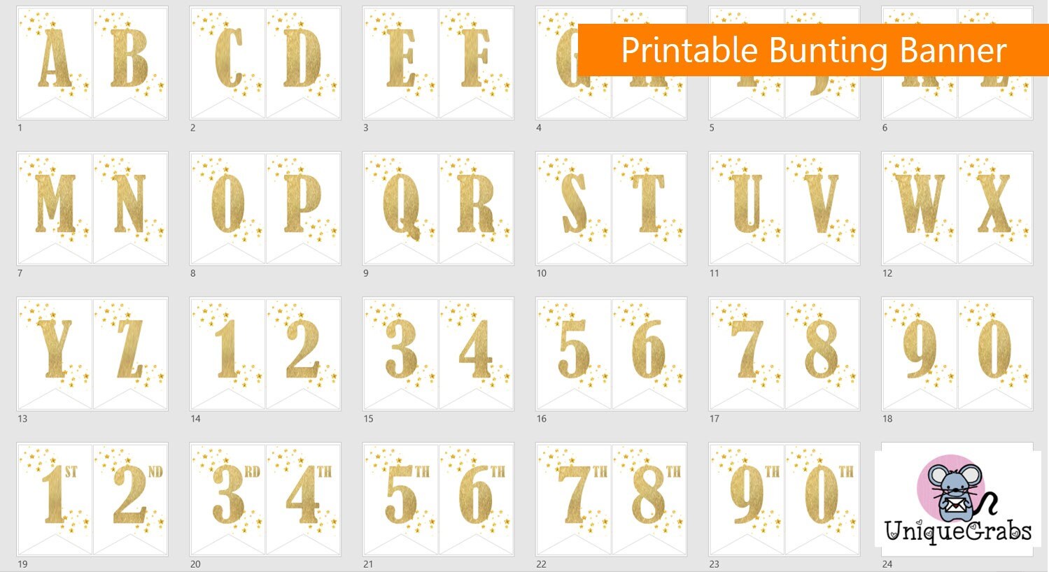 Instant Download Printable Digital Party Bunting Banner, Gold Letters ...