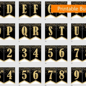 Instant Download Printable Digital Party Bunting Banner, Gold Letters ...