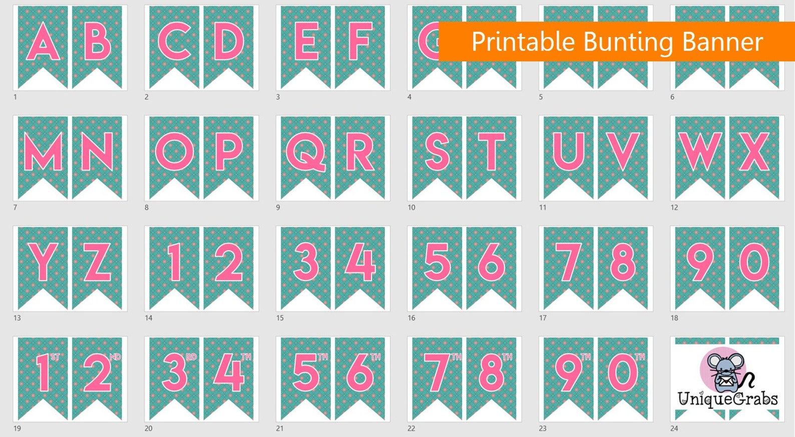 Instant Download Printable Digital Party Bunting Banner, Pink Letters ...