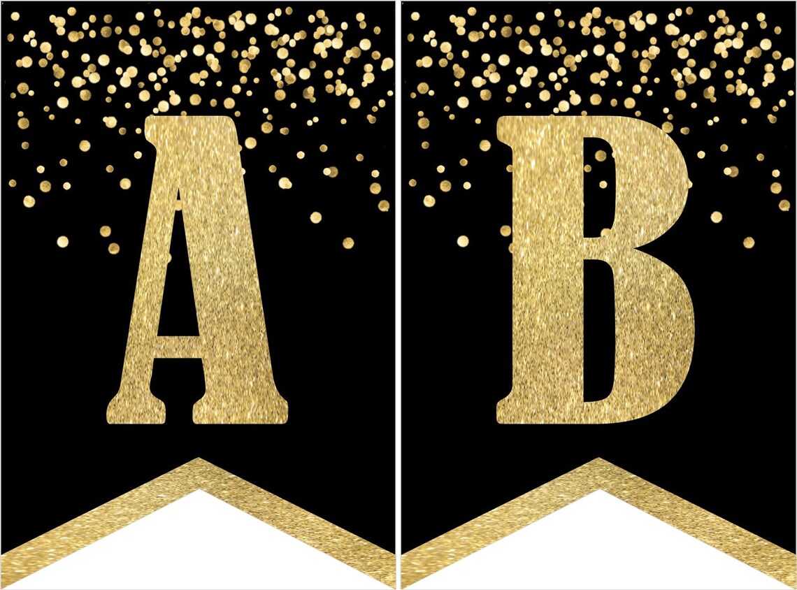 Instant Download Printable Digital Party Bunting Banner, Gold Letters ...