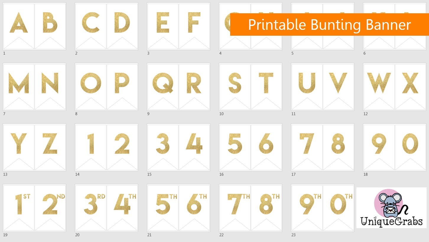 Instant Download Printable Digital Party Bunting Banner, Gold Letters ...