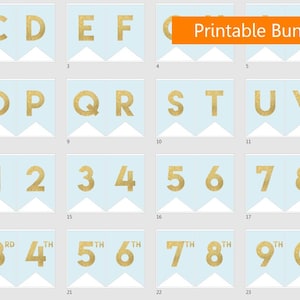Instant Download Printable Digital Party Bunting Banner, Gold Letters ...