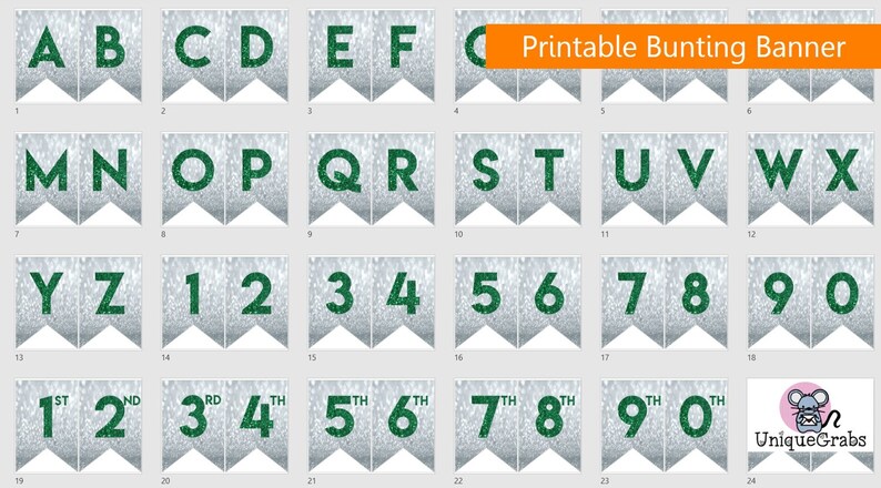 Instant Download Printable Digital Party Bunting Banner, Green Letters ...
