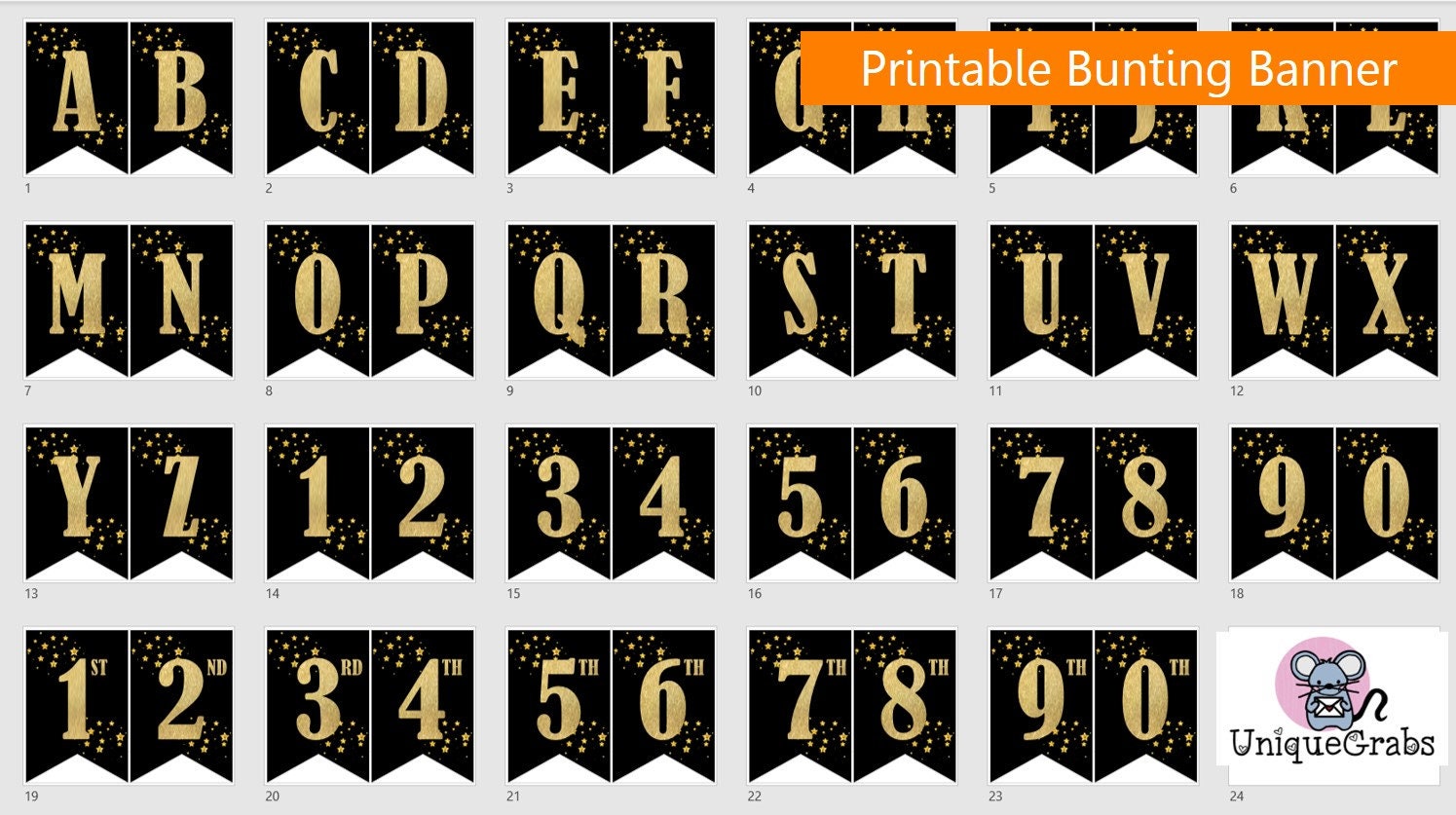 Instant Download Printable Digital Party Bunting Banner, Gold Letters ...