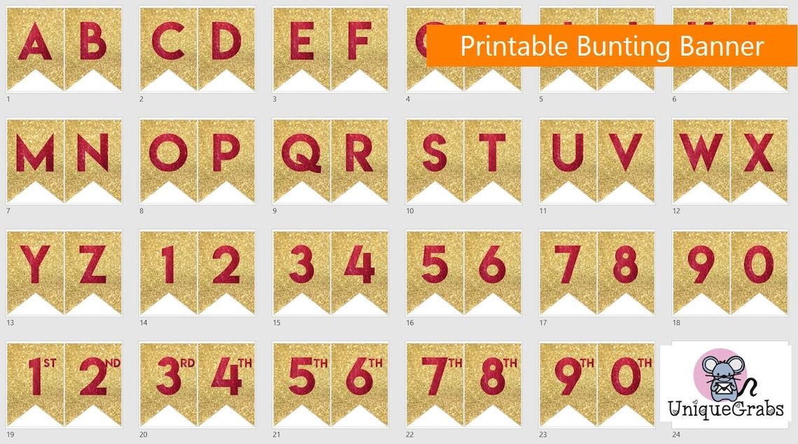 Instant Download Printable Digital Party Bunting Banner, Red Letters on ...