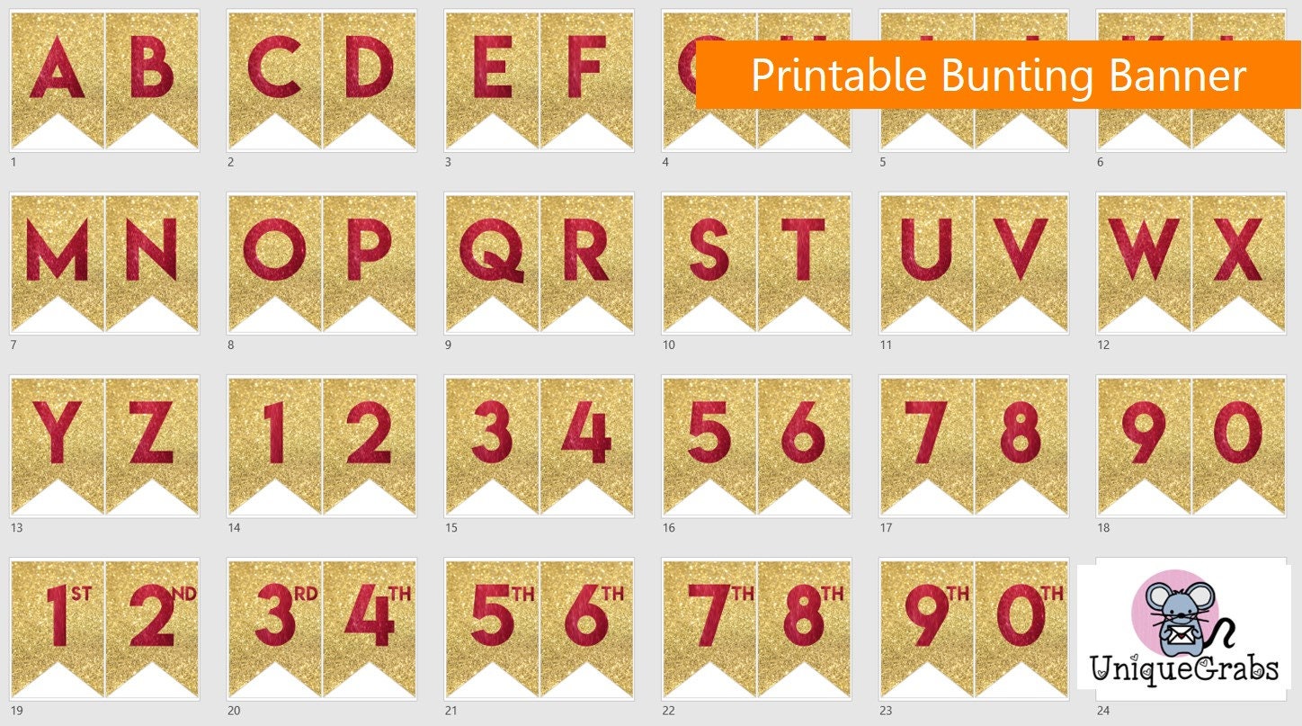 Instant Download Printable Digital Party Bunting Banner, Red Letters on ...