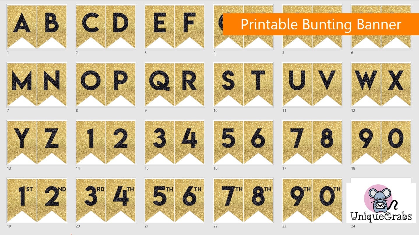 Instant Download Printable Digital Party Bunting Banner, Black Letters ...