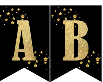 Instant Download Printable Digital Party Bunting Banner, Gold Letters ...