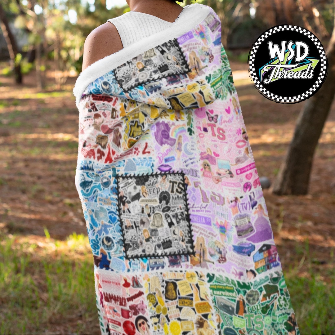 T. Swift Rainbow Patchwork Collage Hooded Blanket, Swiftie Blanket ...
