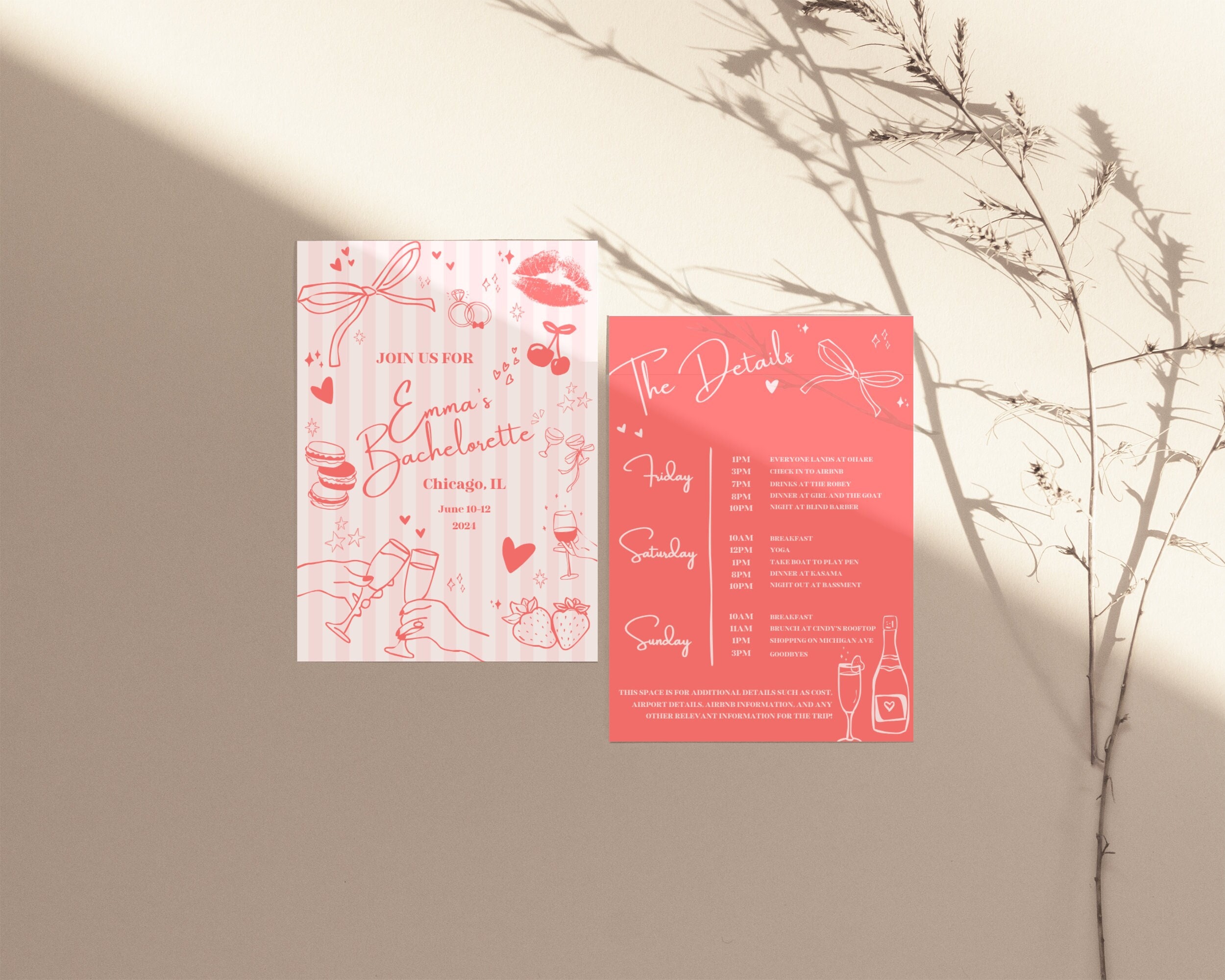 Hand Drawn Style Bachelorette Invitation and Itinerary Template ...