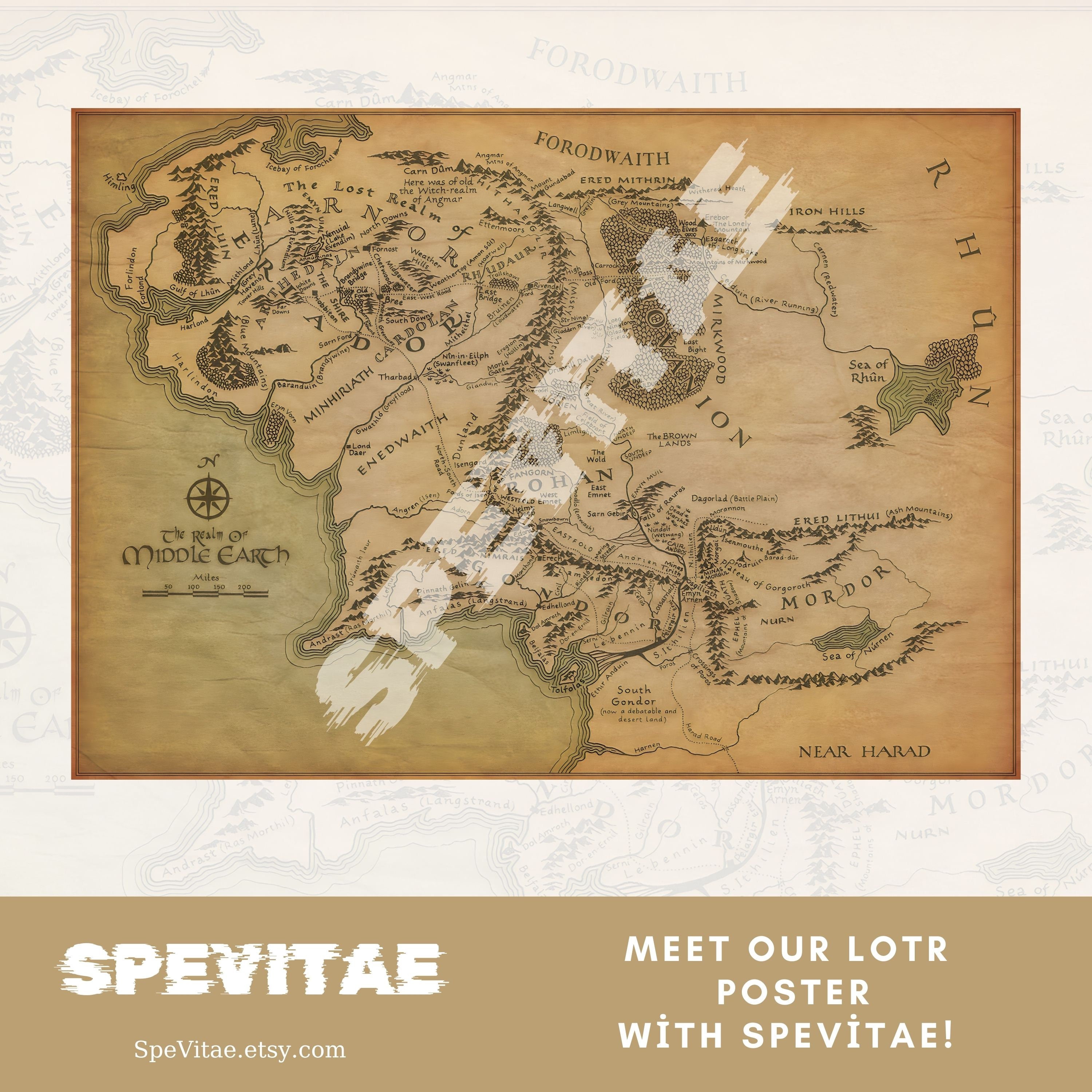 Middle Earth Map Printable PDF, LOTR Middle Earth Map Digital Poster ...