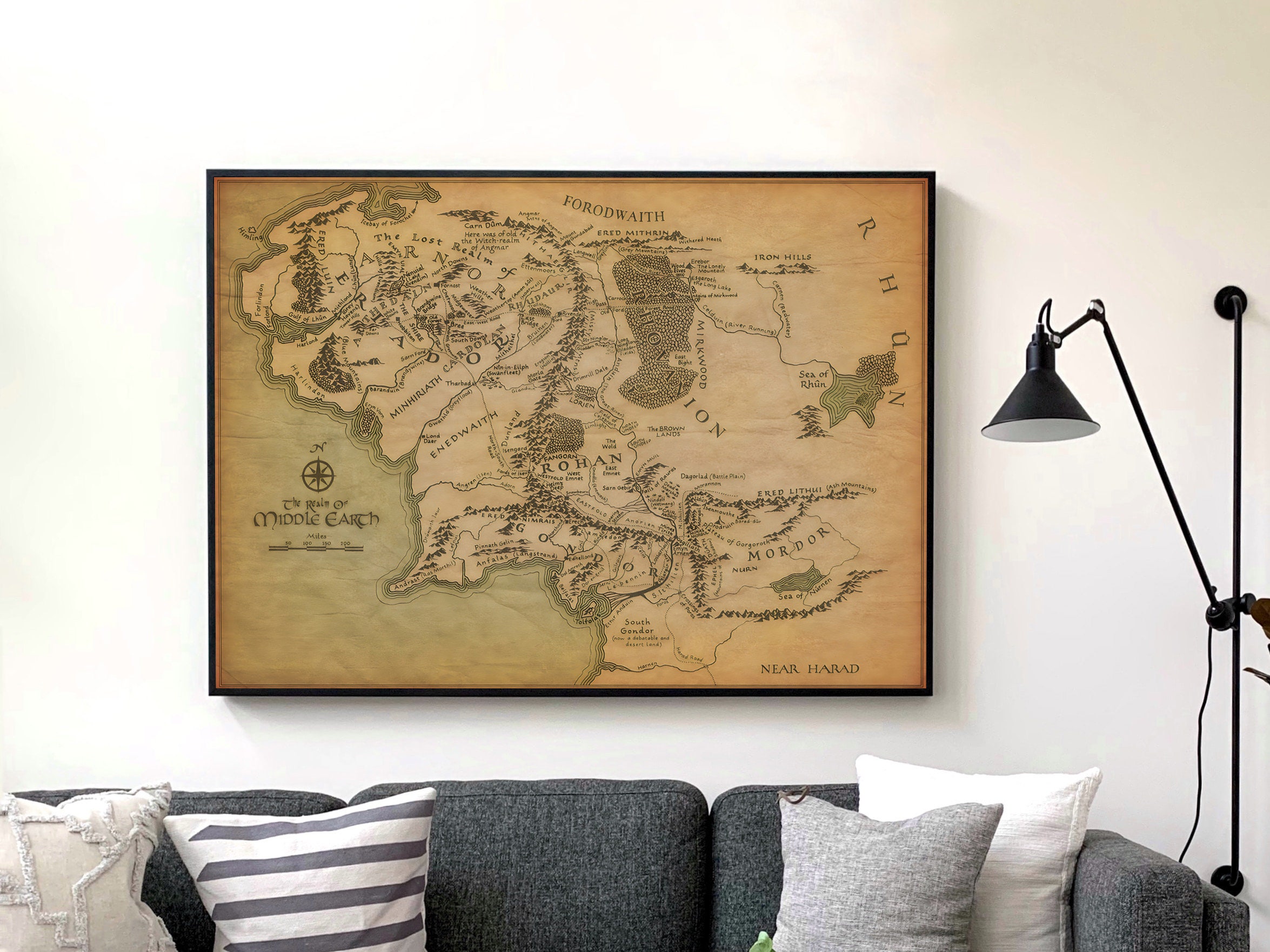 Middle Earth Map Printable PDF, LOTR Middle Earth Map Digital Poster ...