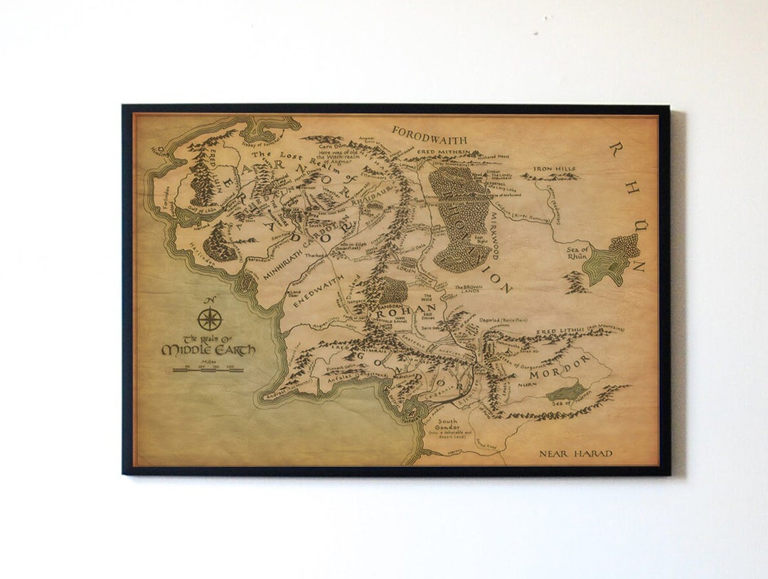 Middle Earth Map Printable PDF, LOTR Middle Earth Map Digital Poster ...