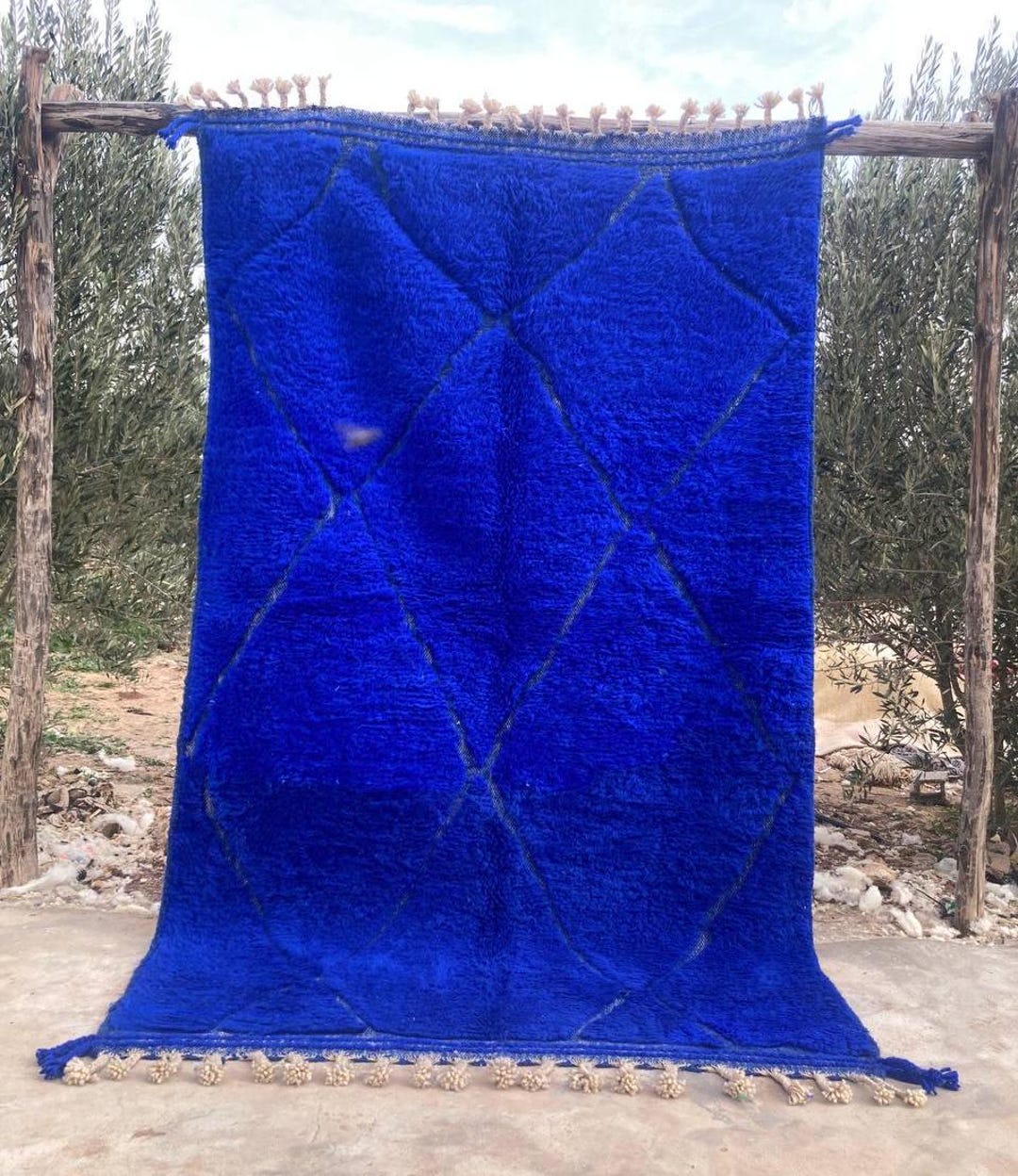 Handmade Royal Blue Rug, Moroccan Wool Carpet, Diamond Pattern Berber ...