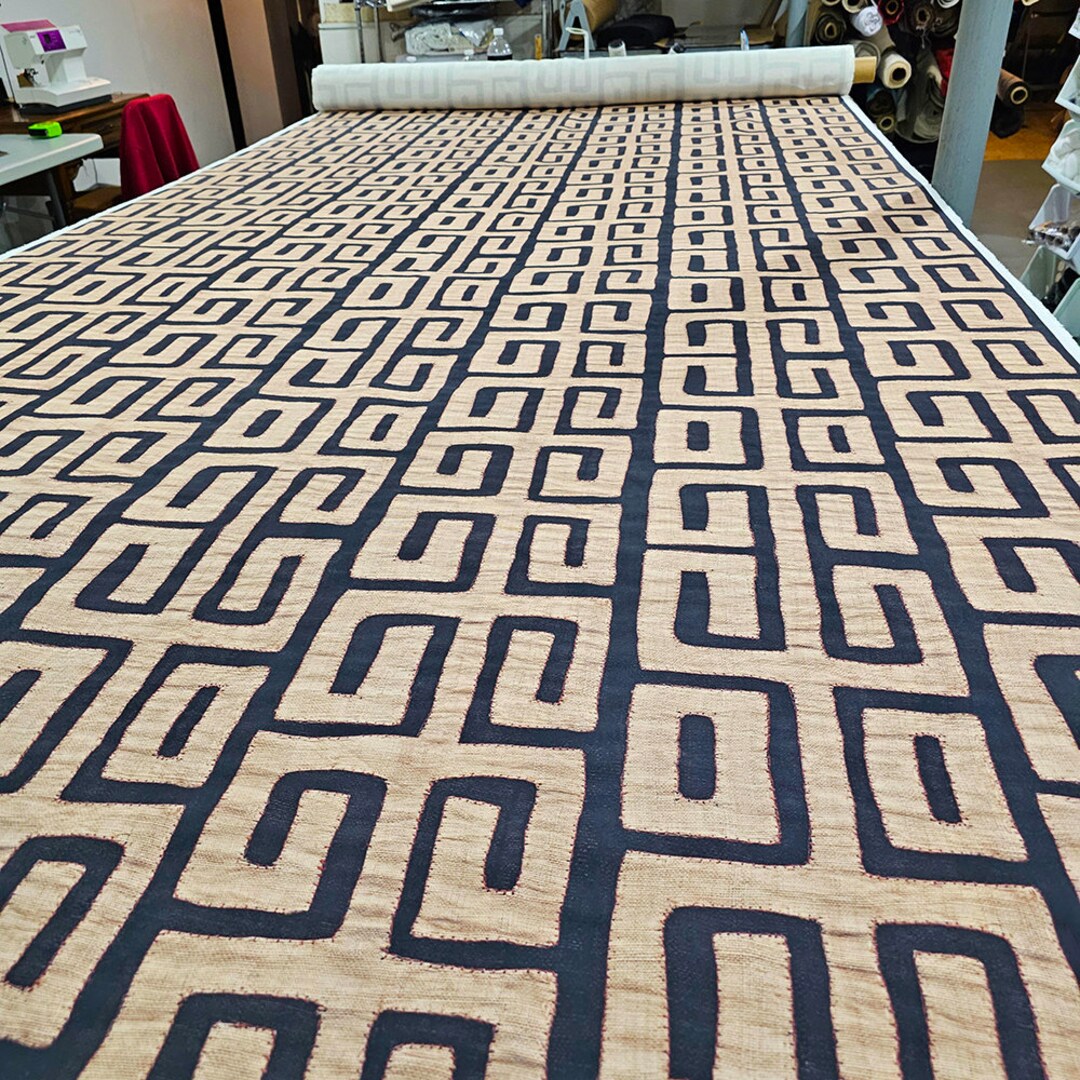 Kuba Cloth Print Fabric Natural Tan and Black for Upholstery and Home ...