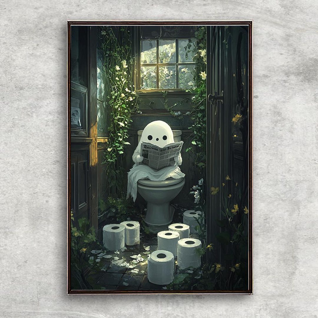 Ghosts on the Toilet Poster Home Decor Wall Art Canvas Poster Bathroom ...