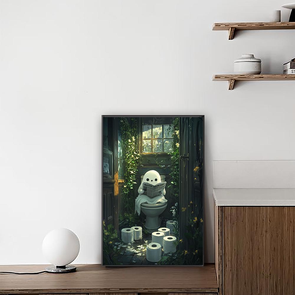 Ghosts on the Toilet Poster Home Decor Wall Art Canvas Poster Bathroom ...