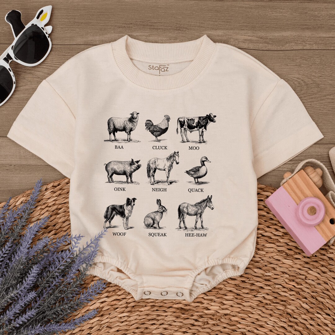 Farm Animals Romper, Cluck Oink Moo, Barn Animal Sounds, Farm Baby Bodysuit, Country Baby ...