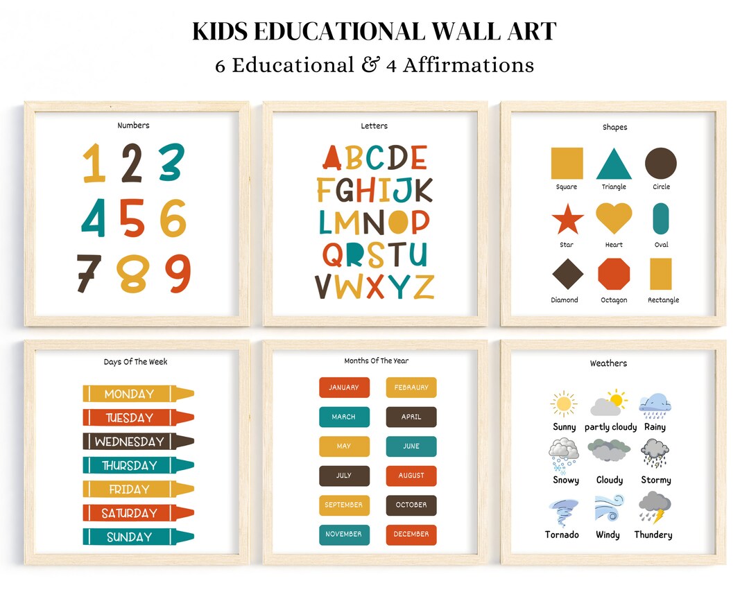 10 Educational Kids Wall Art Classroom Posters Homeschool Printables ...