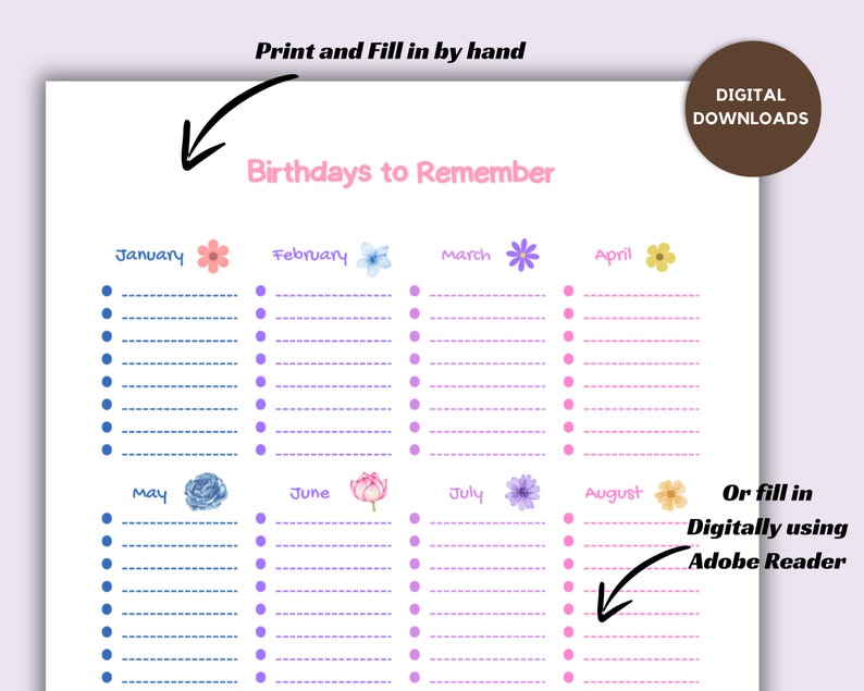 Kids Birthday Tracker Printable Kids Birthday Planner Editable PDF ...