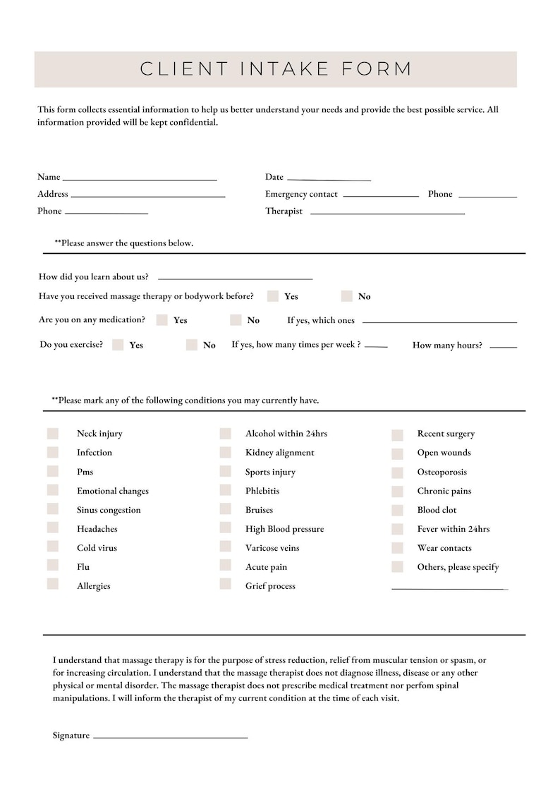Editable Client Intake Form Template PDF Template for Coaches ...