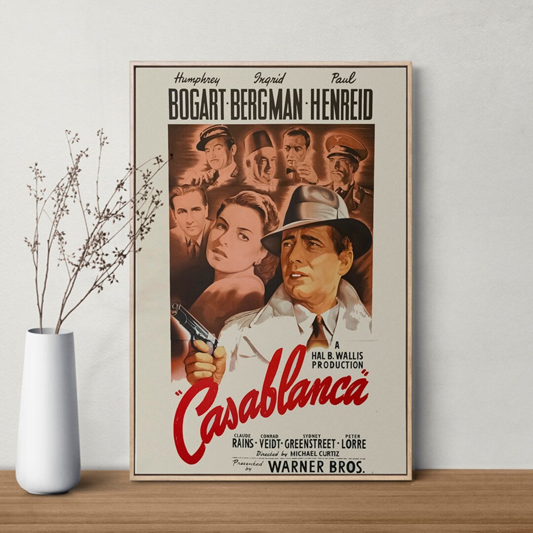 Casablanca 1942 Retro Movie Poster, Movie Wall Art, Canvas Poster ...