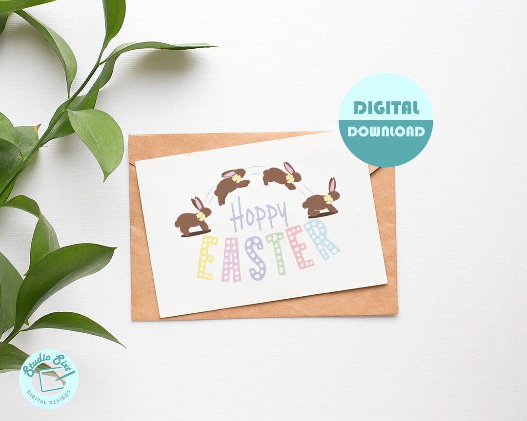 Happy "hoppy" Easter Card, Digital Download - Printable Last-minute ...