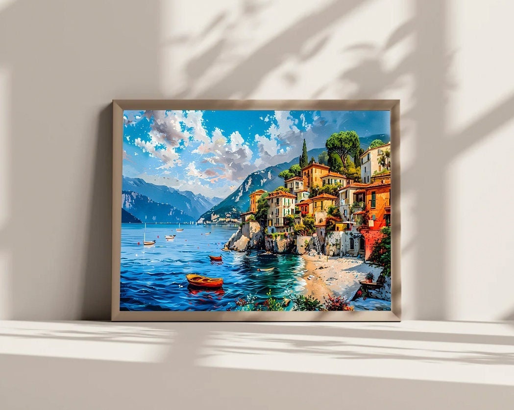 Positano Painting Seascape Oil Painting, Italian Beach, Amalfi Coast ...