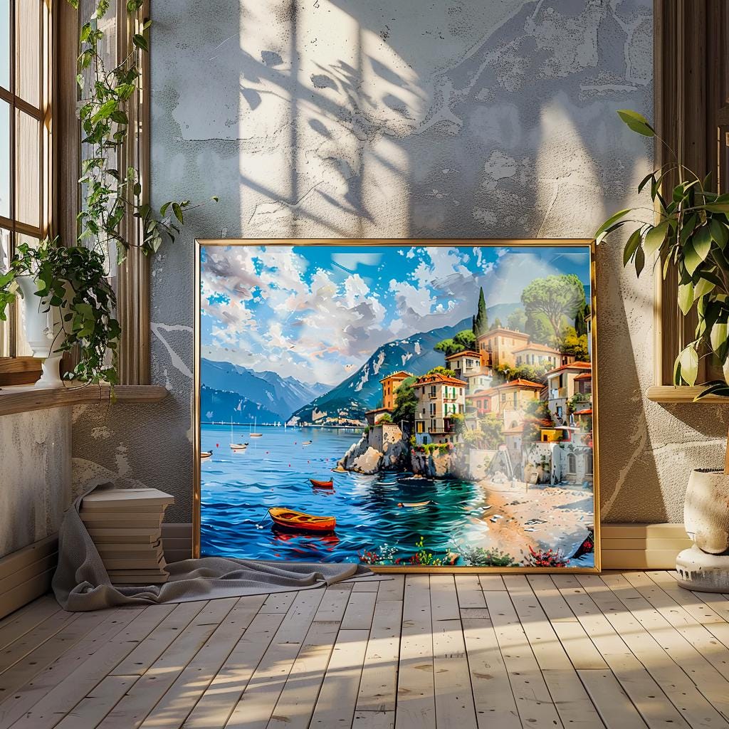 Positano Painting Seascape Oil Painting, Italian Beach, Amalfi Coast ...