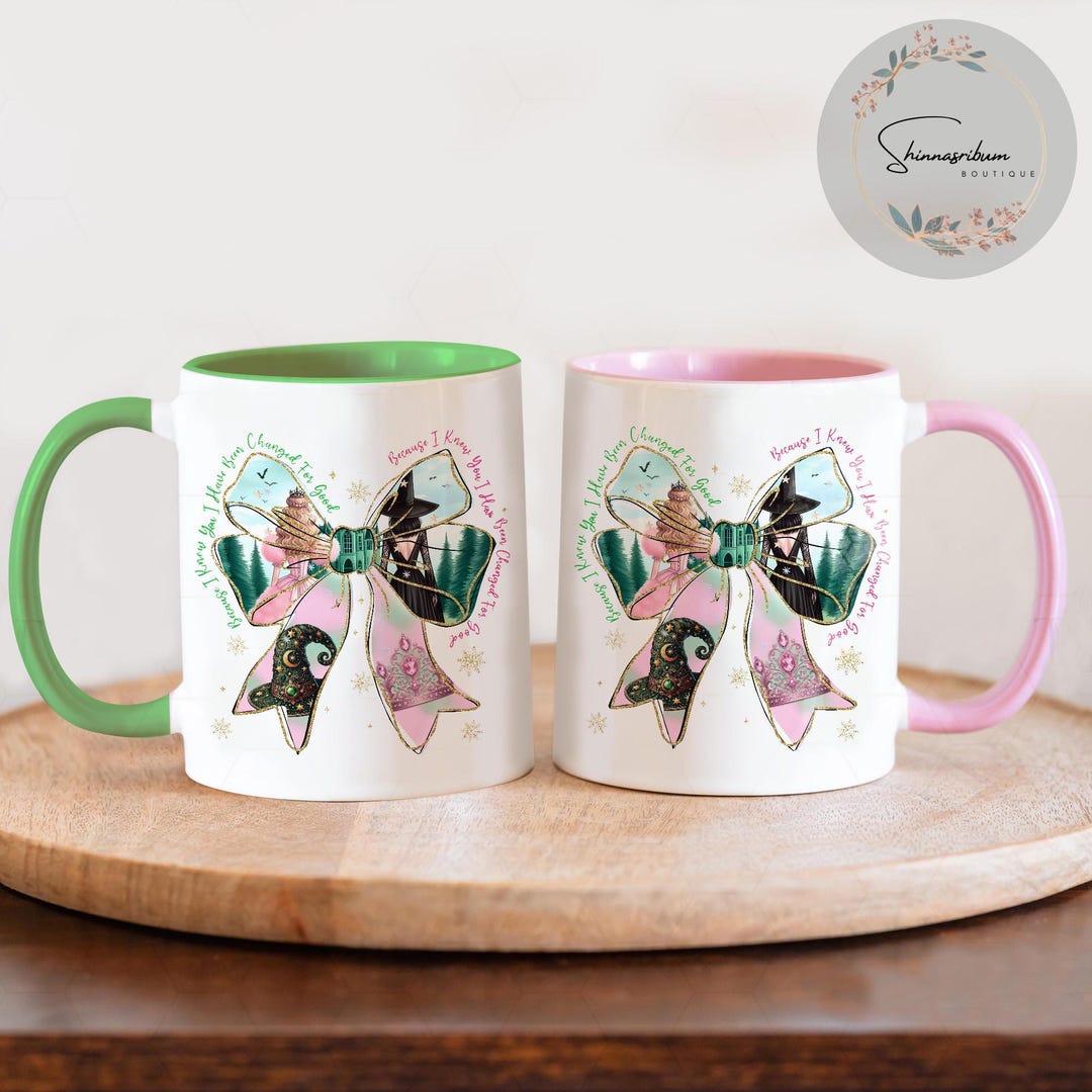 Beautiful Wicked-inspired Coffee Cup, Unique Holographic Pink & Green ...