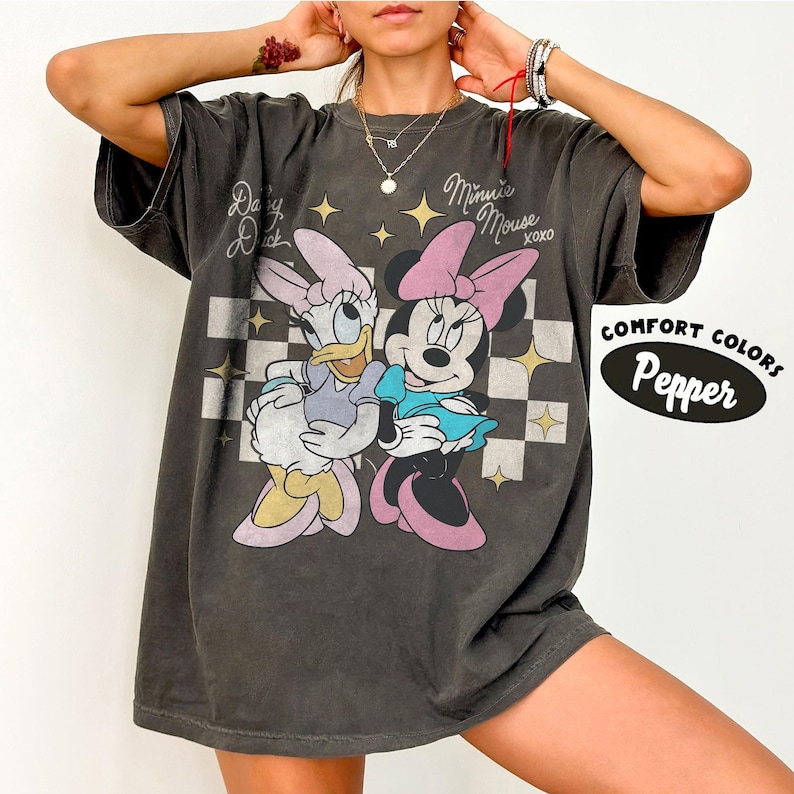 Vintage Checkered Minnie and Daisy Comfort Colors Shirt, Disney Besties ...