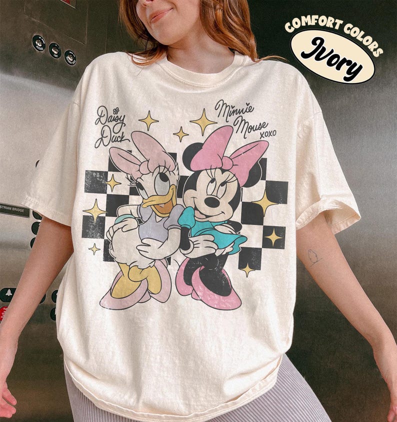Vintage Checkered Minnie and Daisy Comfort Colors Shirt, Disney Besties ...