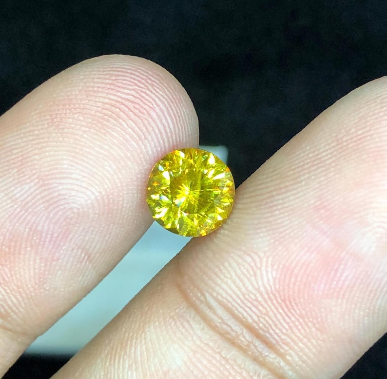 Intense Sparkling Jewelry Gift Sphene Gemstone, Faceted Round Sparkling ...