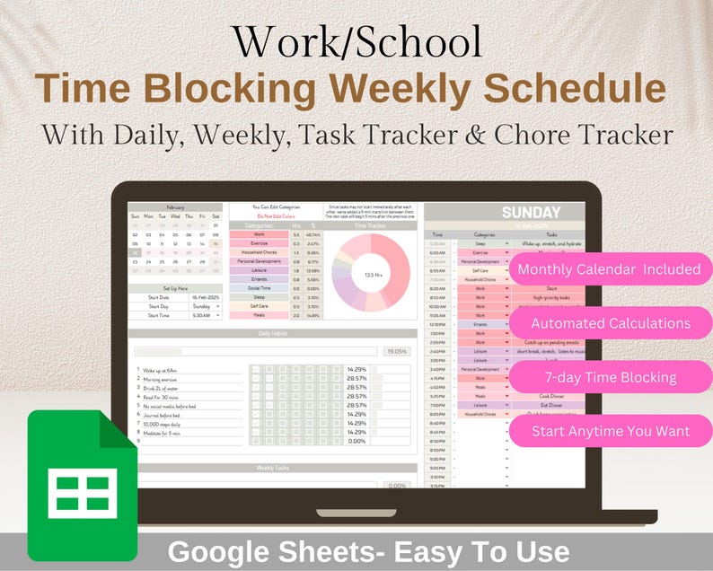 Weekly Time Blocking Planner Spreadsheet 24 Hour Weekly Schedule ...